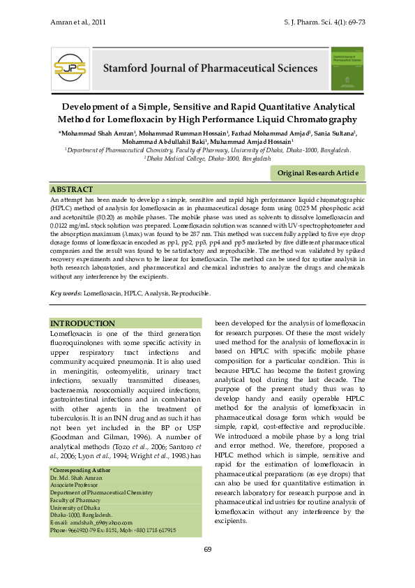 (PDF) Development of a Simple, Sensitive and Rapid Quantitative Analytical Method for ...