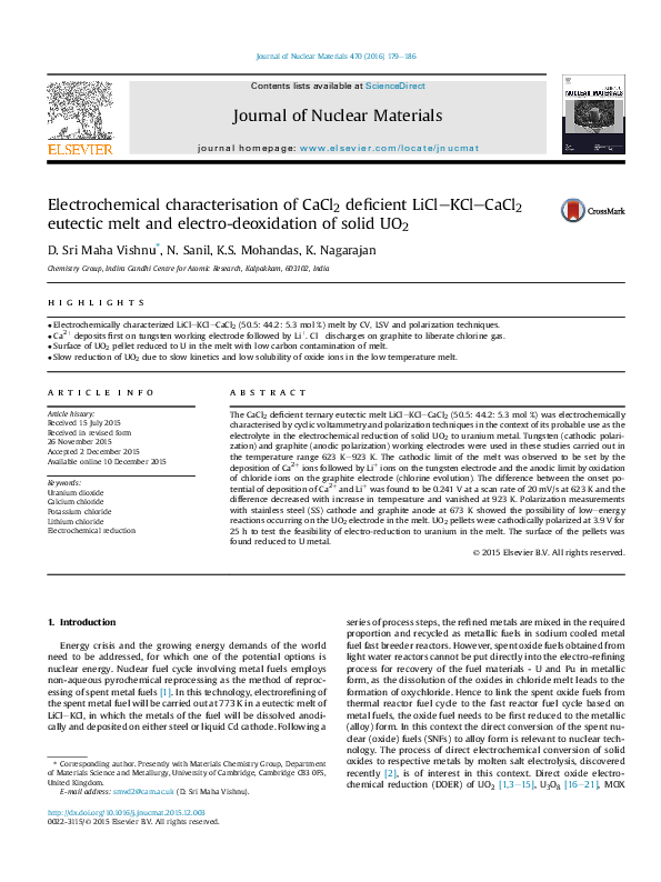 (PDF) Electrochemical characterisation of CaCl 2 deficient LiCl–KCl ...