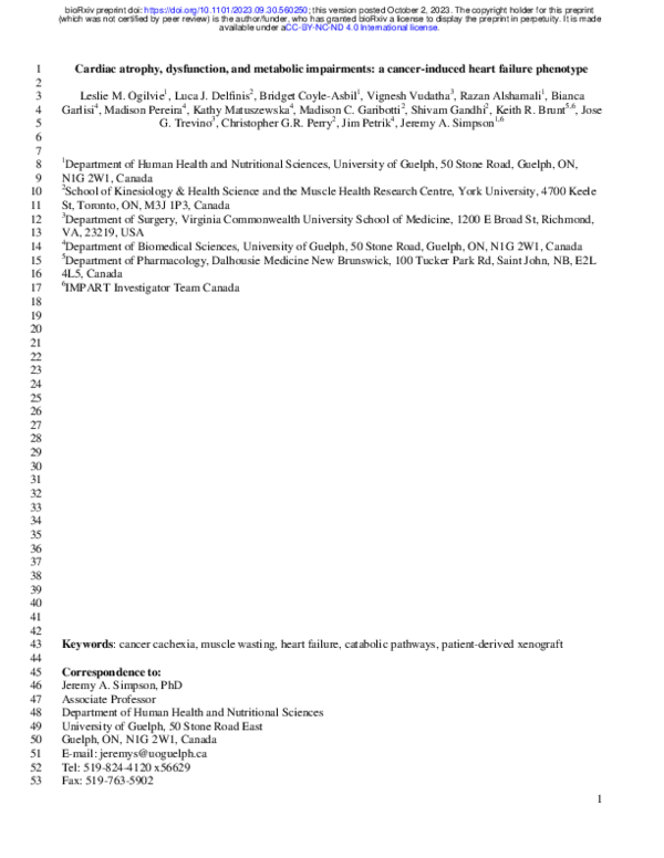 (PDF) Cardiac atrophy, dysfunction, and metabolic impairments: a cancer ...