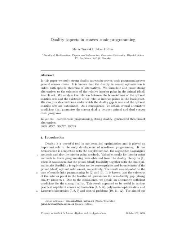 (PDF) Duality aspects in convex conic programming