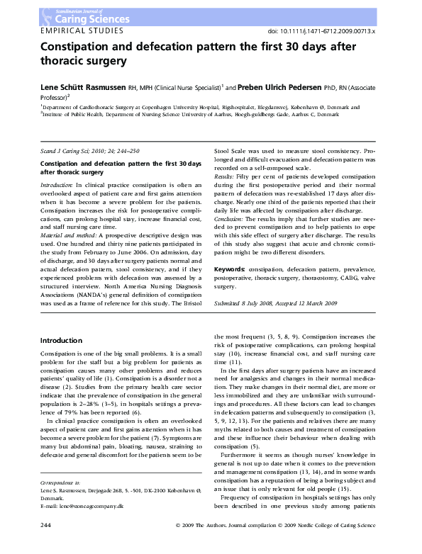 (PDF) Constipation and defecation pattern the first 30 days after ...