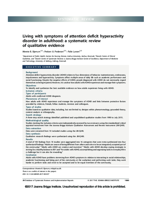 (PDF) Living with symptoms of attention deficit hyperactivity disorder in adulthood: a ...