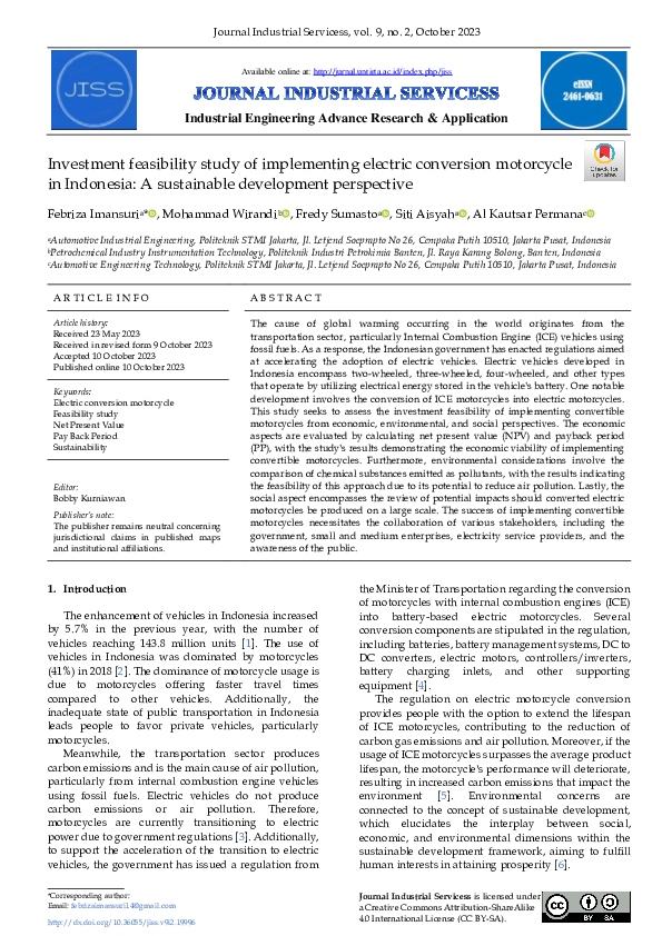 (PDF) Investment feasibility study of implementing electric conversion motorcycle in Indonesia ...