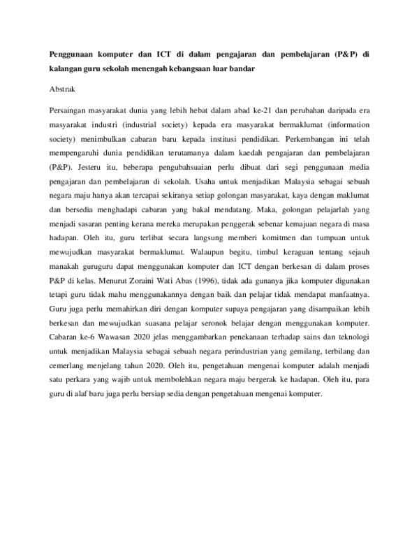 (PDF) Penggunaan komputer dan ICT di dalam pengajaran dan pembelajaran ...