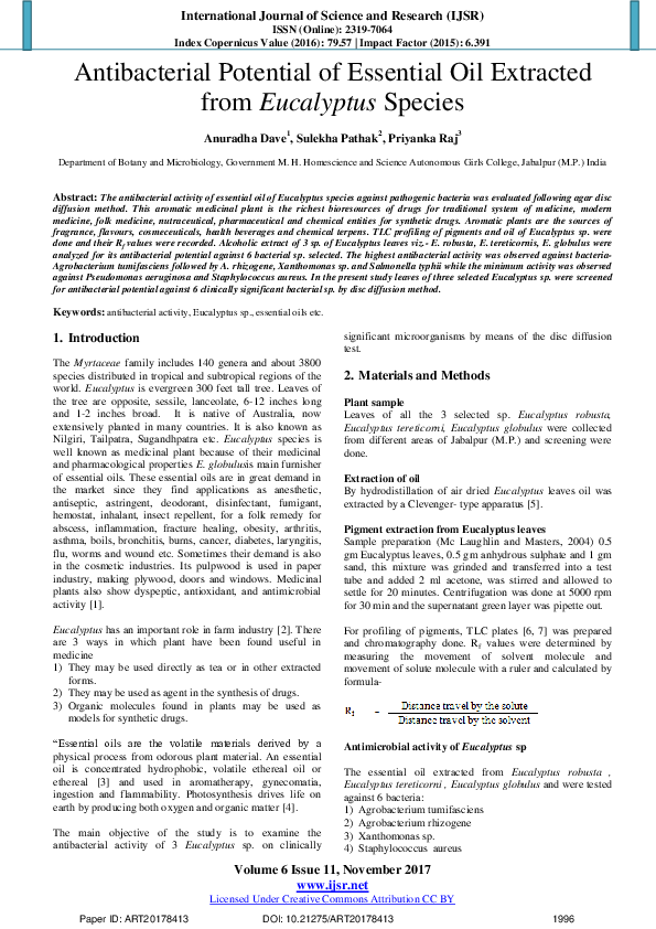 (PDF) Antibacterial Potential of Essential Oil Extracted from Eucalyptus Species