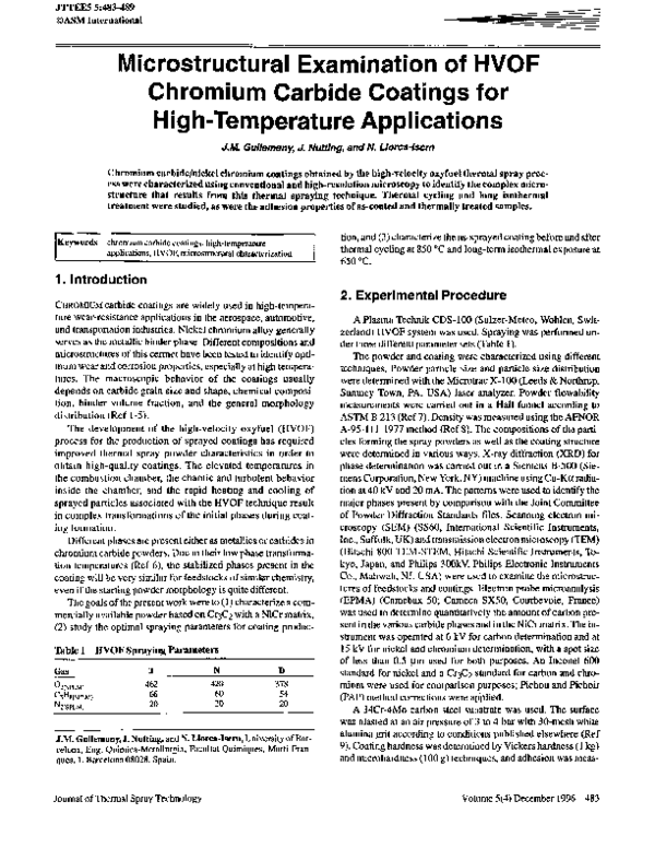 (PDF) Microstructural examination of HVOF chromium carbide coatings for ...