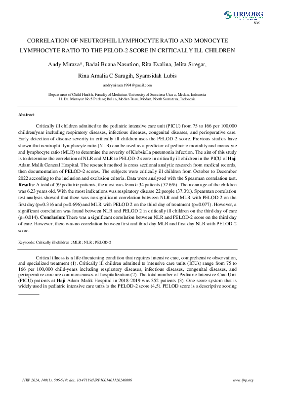 (PDF) Correlation of Neutrophil Lymphocyte Ratio and Monocyte ...