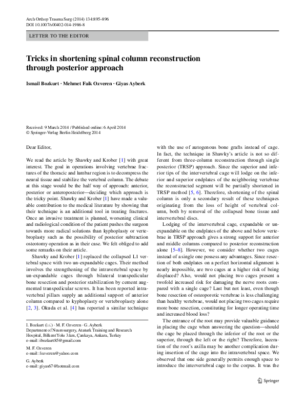 (PDF) Tricks in shortening spinal column reconstruction through ...