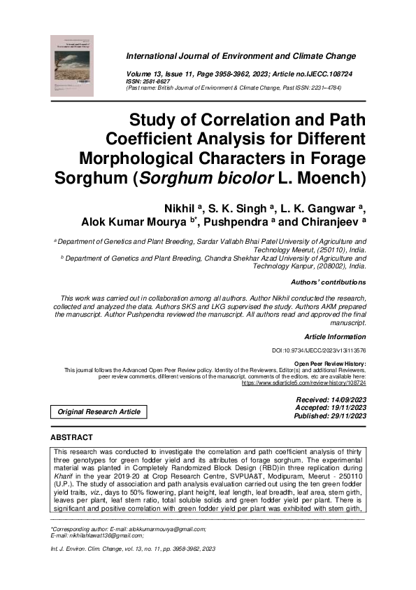 (PDF) Study of Correlation and Path Coefficient Analysis for Different Morphological Characters ...