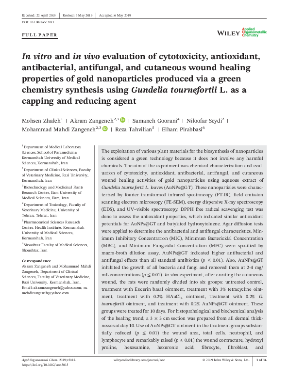 (PDF) In vitro and in vivo evaluation of cytotoxicity, antioxidant, antibacterial, antifungal ...