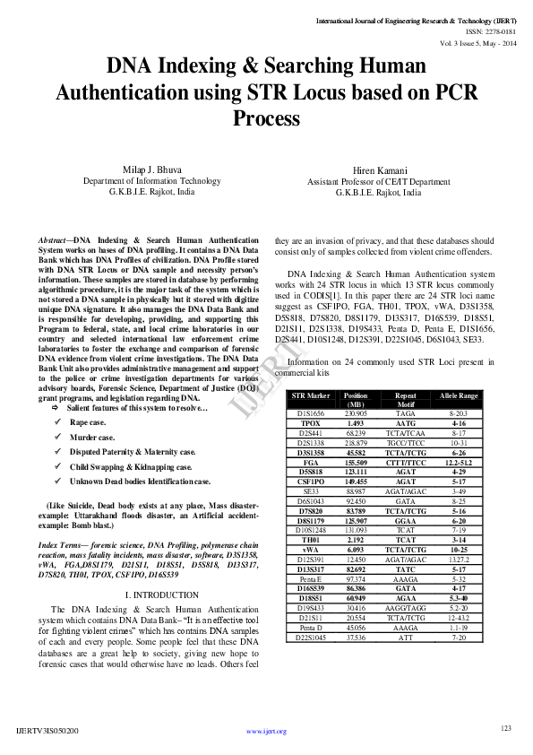 (PDF) DNA Indexing & Searching Human Authentication using STR Locus based on PCR Process