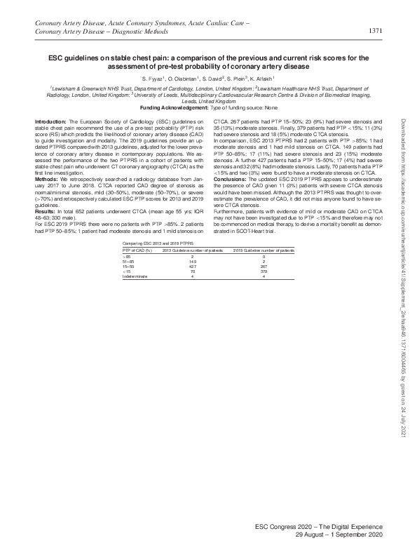 (PDF) ESC guidelines on stable chest pain: a comparison of the previous ...