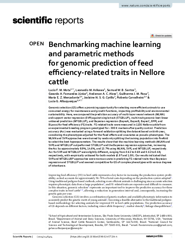 (PDF) Benchmarking machine learning and parametric methods for genomic prediction of feed ...