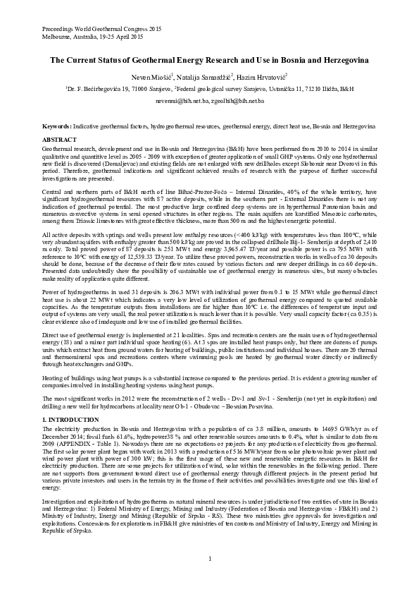 (PDF) The Current Status of Geothermal Energy Research and Use in ...