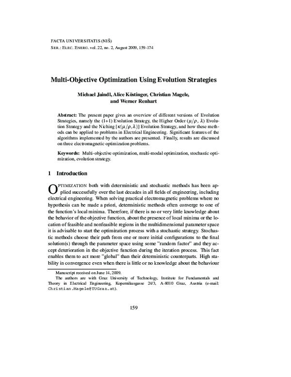 (PDF) Multi-Objective Optimization Using Evolution Strategies