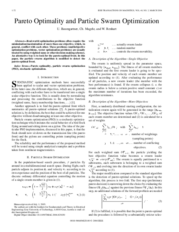 (PDF) Pareto Optimality and Particle Swarm Optimization