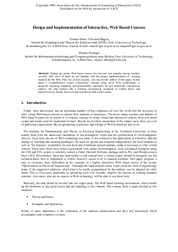 (PDF) Design and Implementation of Interactive, Web Based Courses