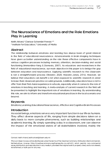 (PDF) The Neuroscience of Emotions and the Role Emotions Play in Learning