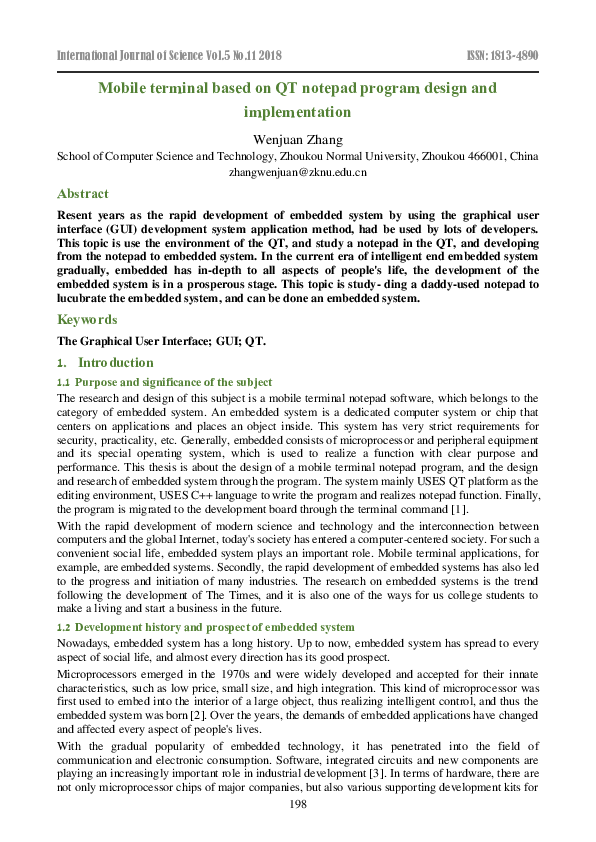 (PDF) Mobile terminal based on QT notepad program design and implementation