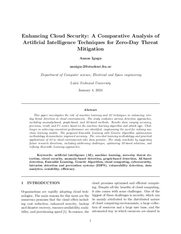 (PDF) Enhancing Cloud Security: A Comparative Analysis of Artificial Intelligence Techniques for ...