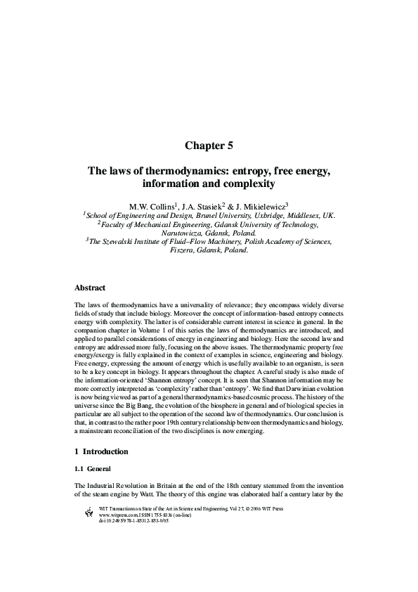 (PDF) The laws of thermodynamics: entropy, free energy, information and ...