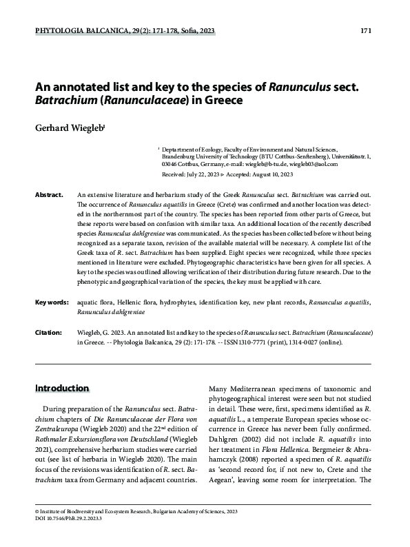 (PDF) An annotated list and key to the species of Ranunculus sect ...