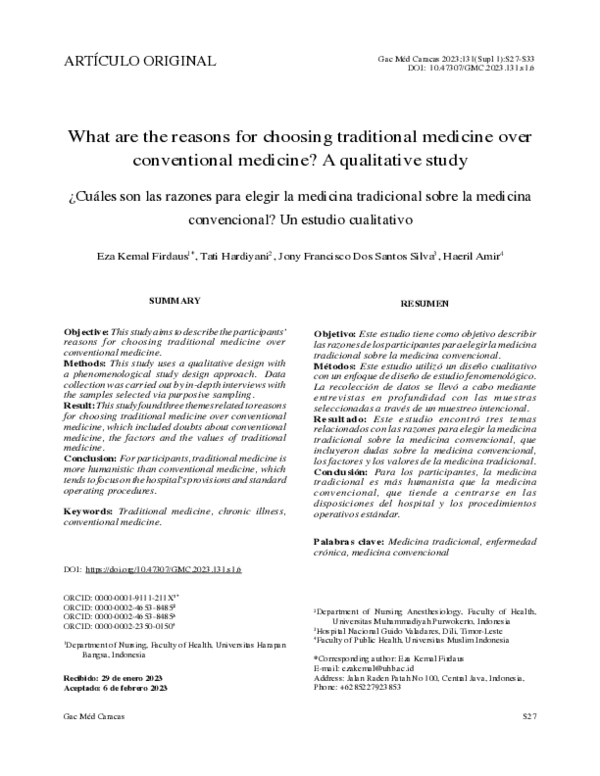 (PDF) What are the reasons for choosing traditional medicine over ...