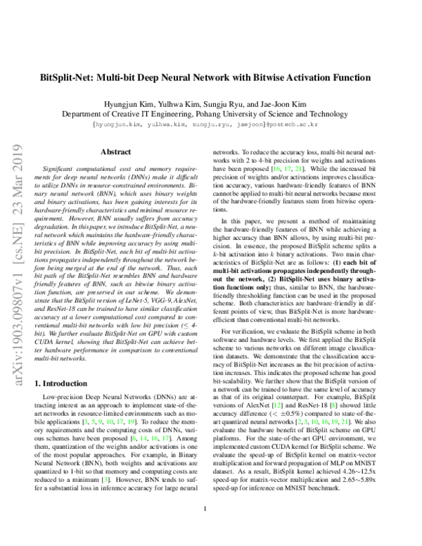 Pdf Bitsplit Net Multi Bit Deep Neural Network With Bitwise