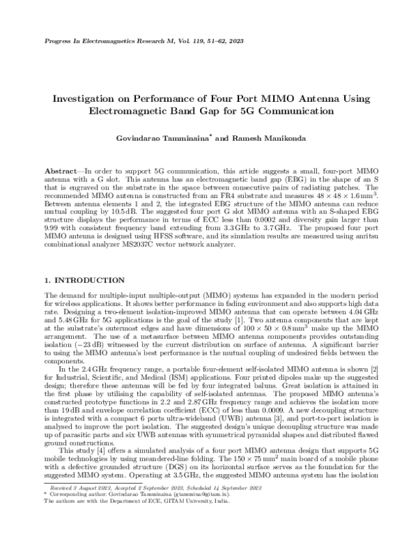 (PDF) Investigation on Performance of Four Port MIMO Antenna Using Electromagnetic Band Gap for ...