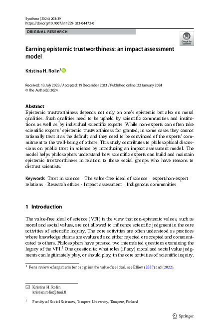 (PDF) Earning epistemic trustworthiness: an impact assessment model
