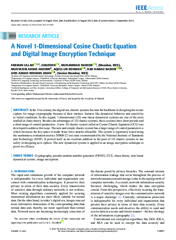 (PDF) A Novel 1-Dimensional Cosine Chaotic Equation and Digital Image Encryption Technique