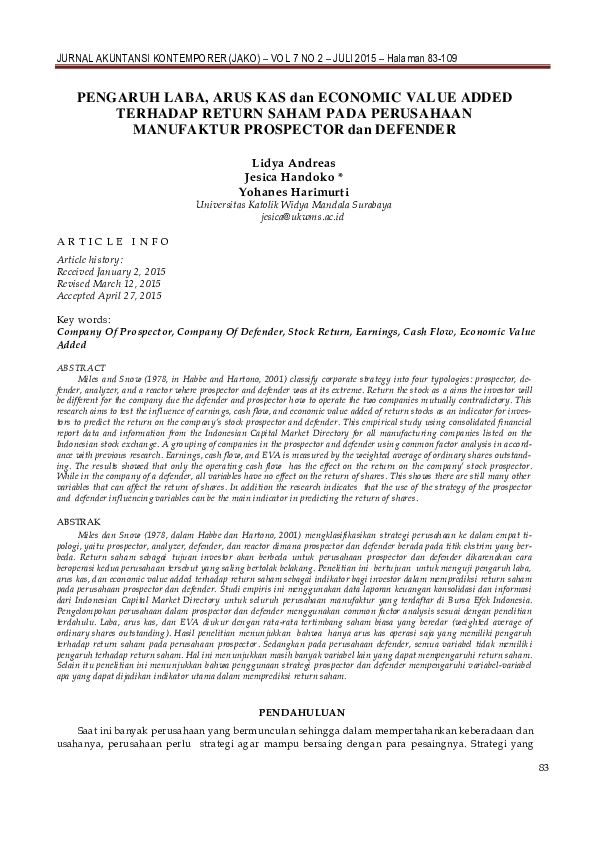 (PDF) PENGARUH LABA, ARUS KAS dan ECONOMIC VALUE ADDED TERHADAP RETURN ...