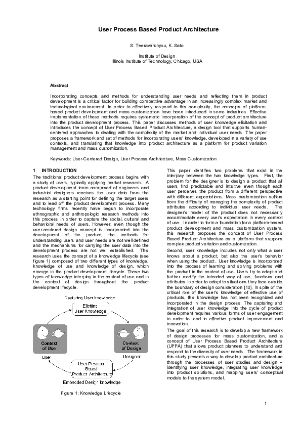 (PDF) User Process Based Product Architecture