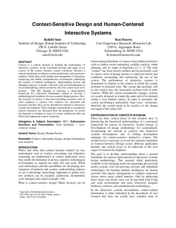 (PDF) Context-sensitive design and human-centered interactive systems