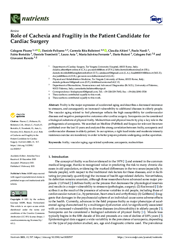 (PDF) Role of Cachexia and Fragility in the Patient Candidate for ...