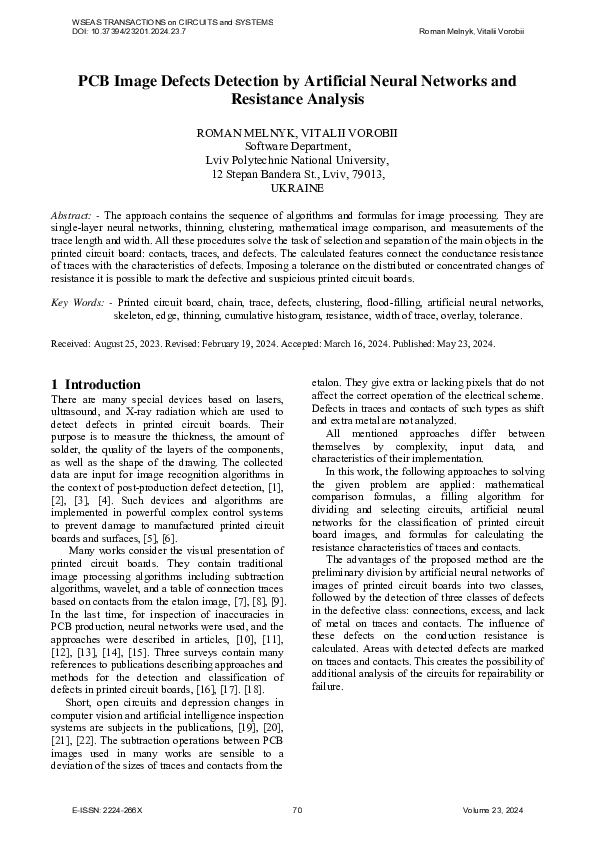 (PDF) PCB Image Defects Detection by Artificial Neural Networks and Resistance Analysis