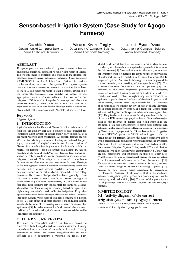 (PDF) Sensor-based Irrigation System (Case Study for Agogo Farmers) (PDF) Sensor-based Irrigation System (Case Study for Agogo Farmers)