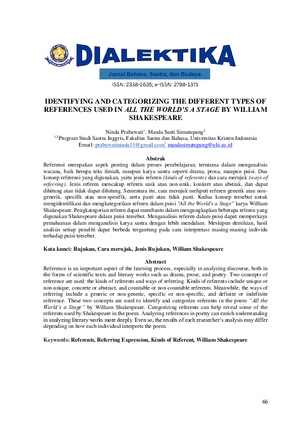 (PDF) Identifying and Categorizing the Different Types of References Used in All the World’s a ...