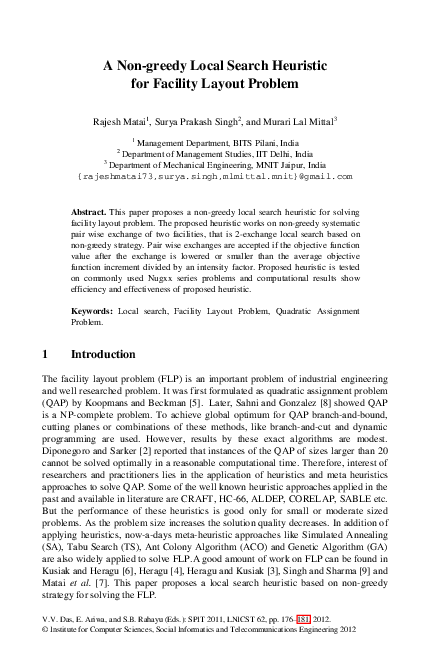 (PDF) A Non-greedy Local Search Heuristic for Facility Layout Problem