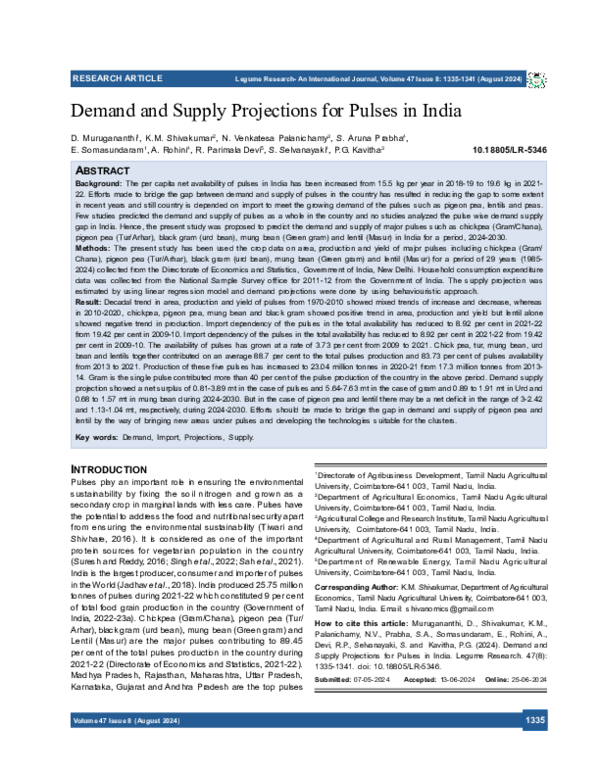 (PDF) Demand and Supply Projections for Pulses in India