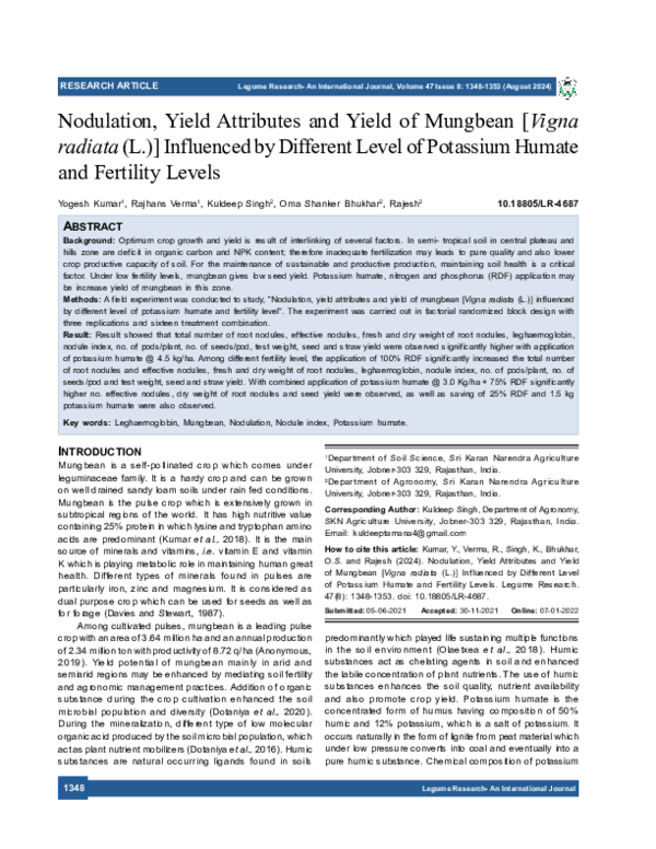 (PDF) Nodulation, Yield Attributes and Yield of Mungbean [Vigna radiata ...