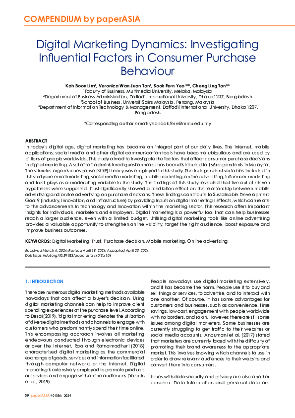 (PDF) Digital Marketing Dynamics: Investigating Influential Factors in Consumer Purchase Behaviour