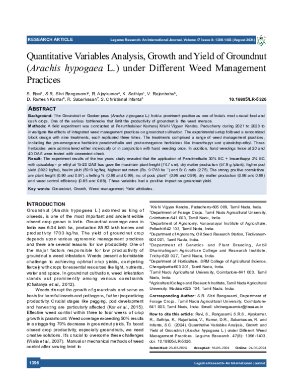 (PDF) Quantitative Variables Analysis, Growth and Yield of Groundnut (Arachis hypogaea L.) under ...