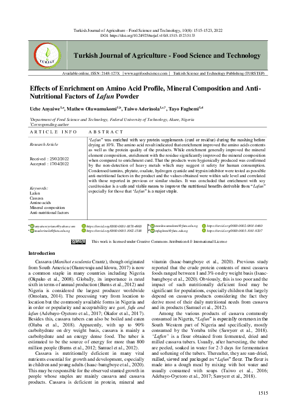 (PDF) Effects of Enrichment on Amino Acid Profile, Mineral Composition ...