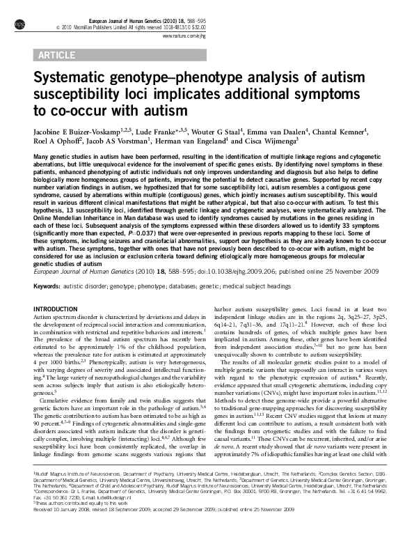 (PDF) Systematic genotype–phenotype analysis of autism susceptibility ...