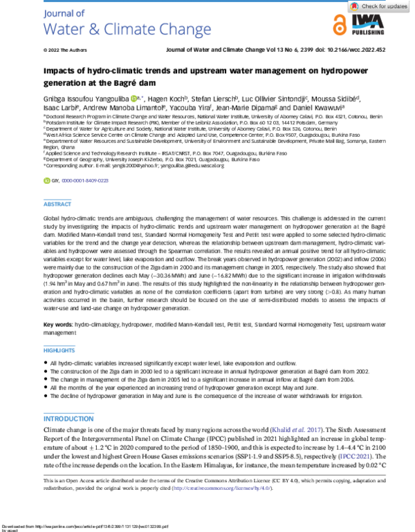 (PDF) Impacts of hydro-climatic trends and upstream water management on ...