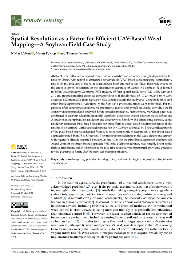 (PDF) Spatial Resolution as a Factor for Efficient UAV-Based Weed Mapping—A Soybean Field Case Study