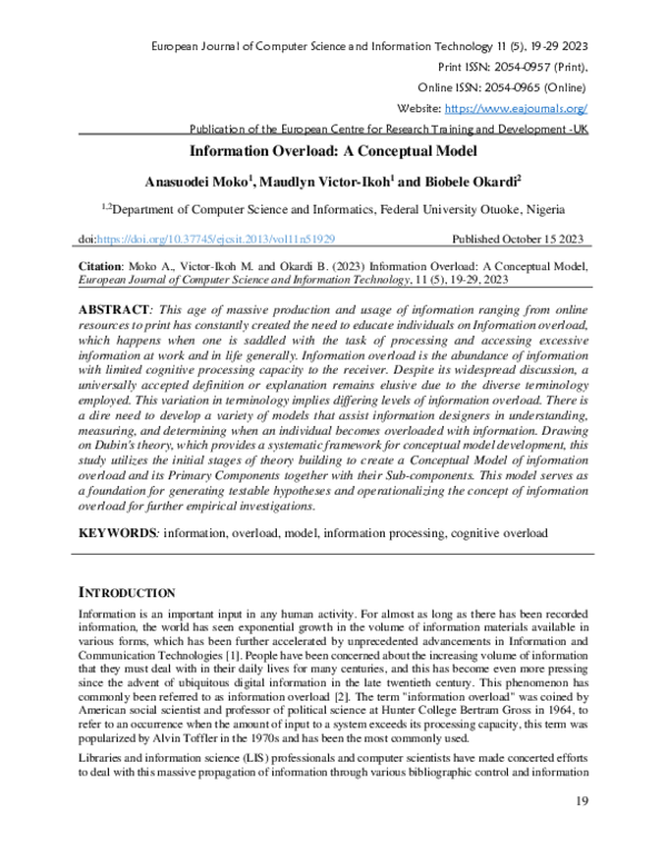 (PDF) Information Overload: A Conceptual Model
