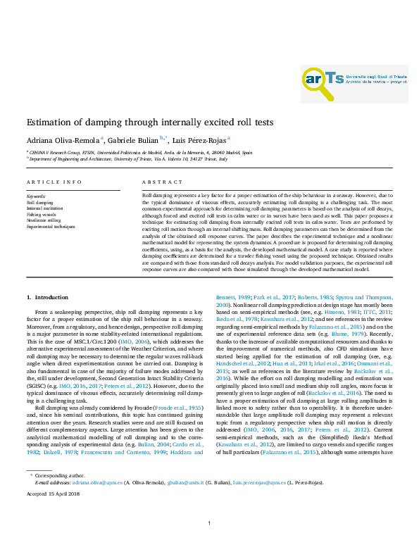(PDF) Estimation of damping through internally excited roll tests