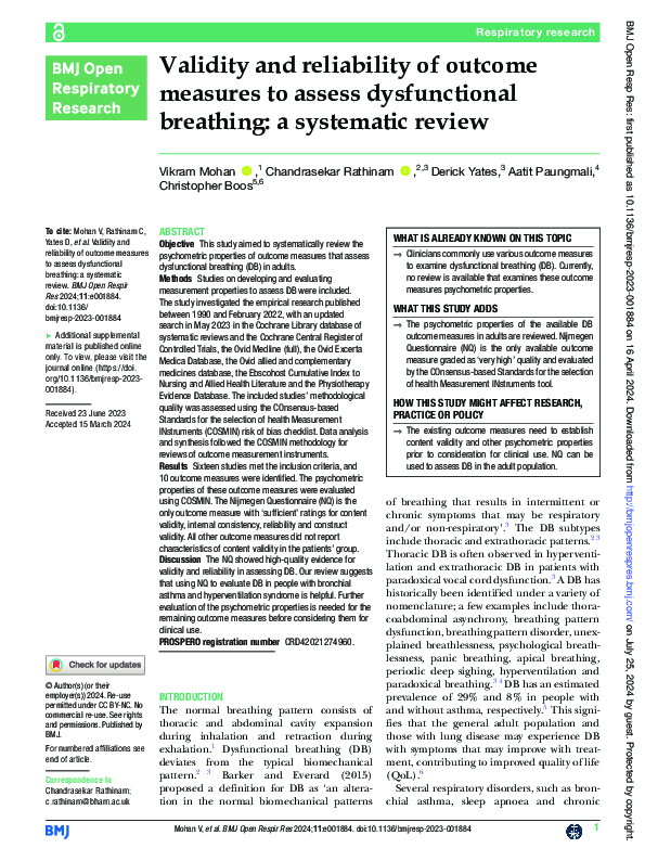 (PDF) Validity and reliability of outcome measures to assess ...